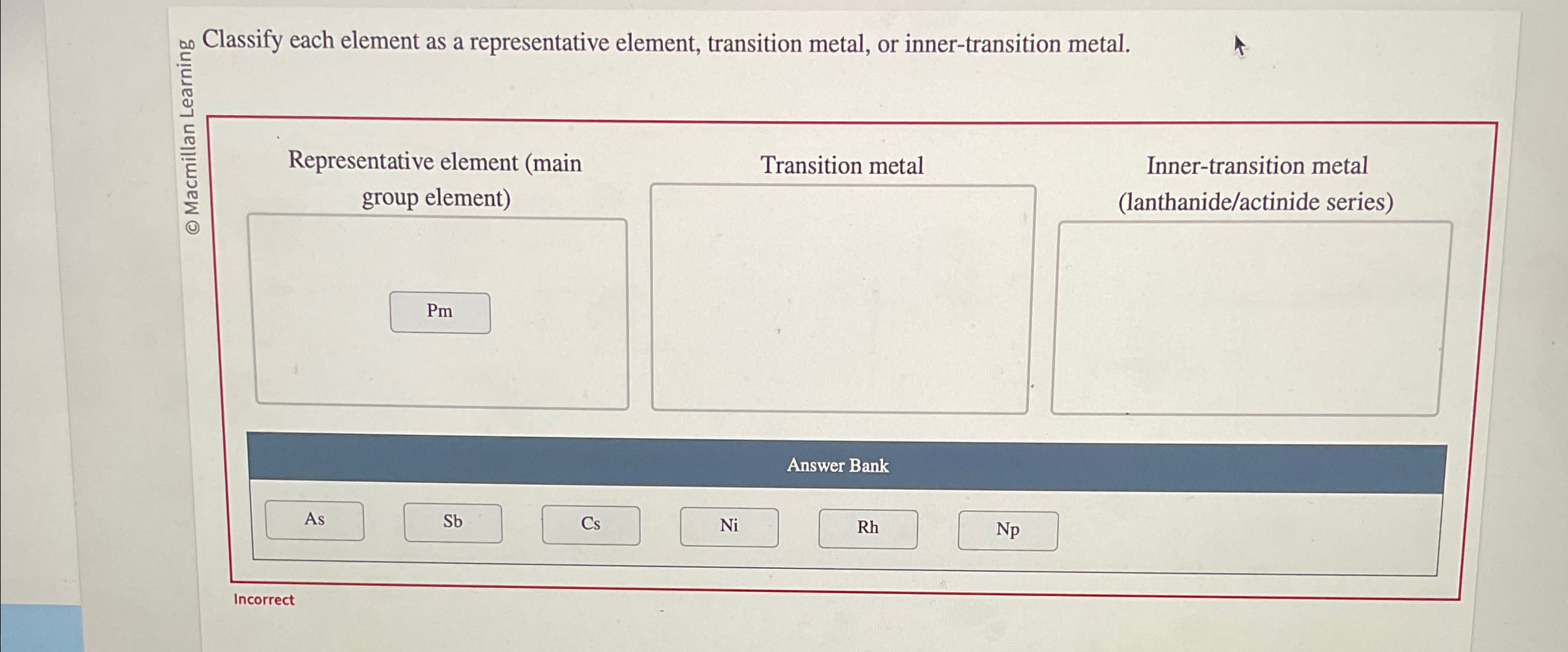 Solved ?∞∞ ﻿Classify each element as a representative | Chegg.com
