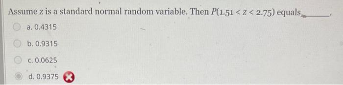 Solved Assume z is a standard normal random variable. Then | Chegg.com