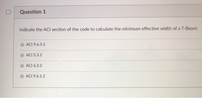 Solved Question 1 Indicate the ACI section of the code to | Chegg.com