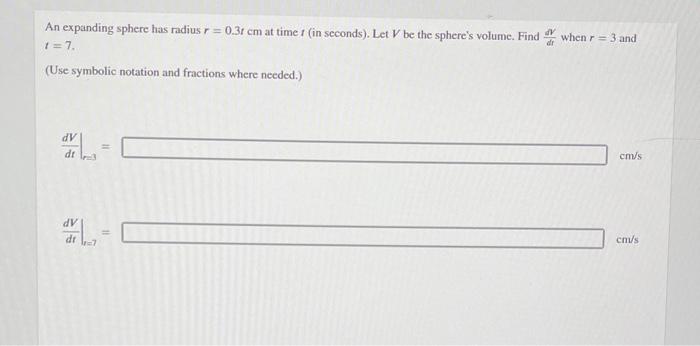 Solved Or When R 3 And An Expanding Sphere Has Radius