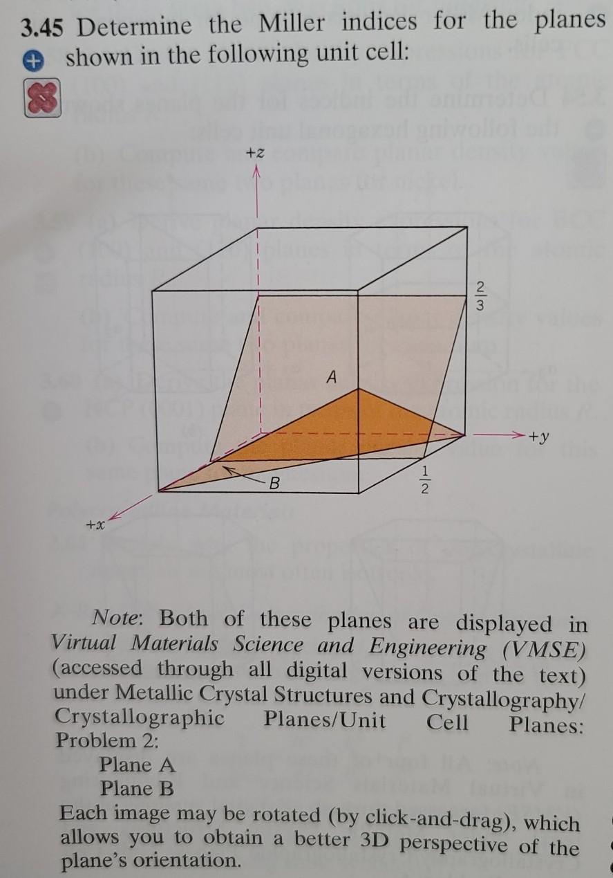 Solved 3.45 Determine the Miller indices for the planes | Chegg.com