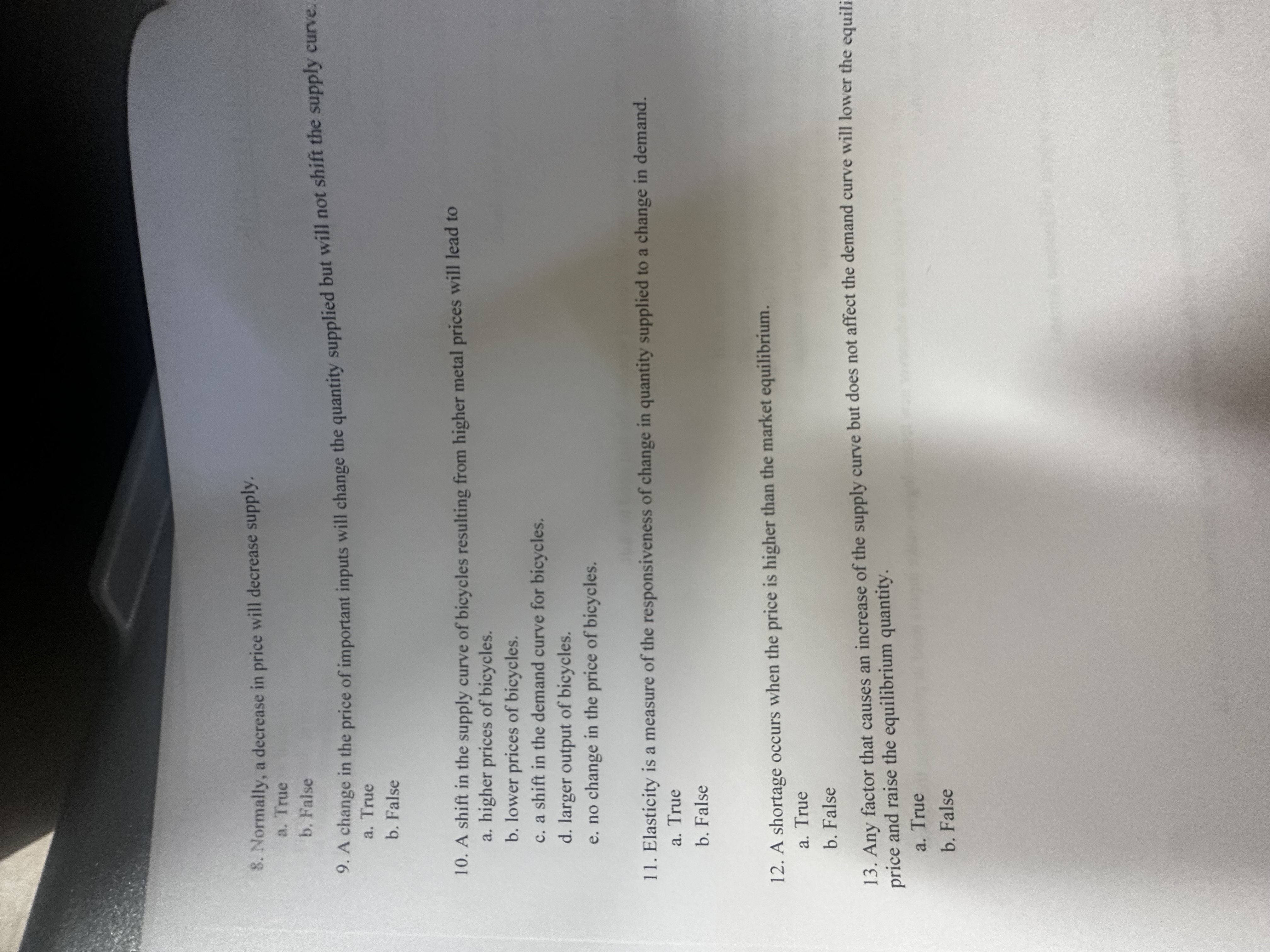 Solved Normally, a decrease in price will decrease supply.a. | Chegg.com