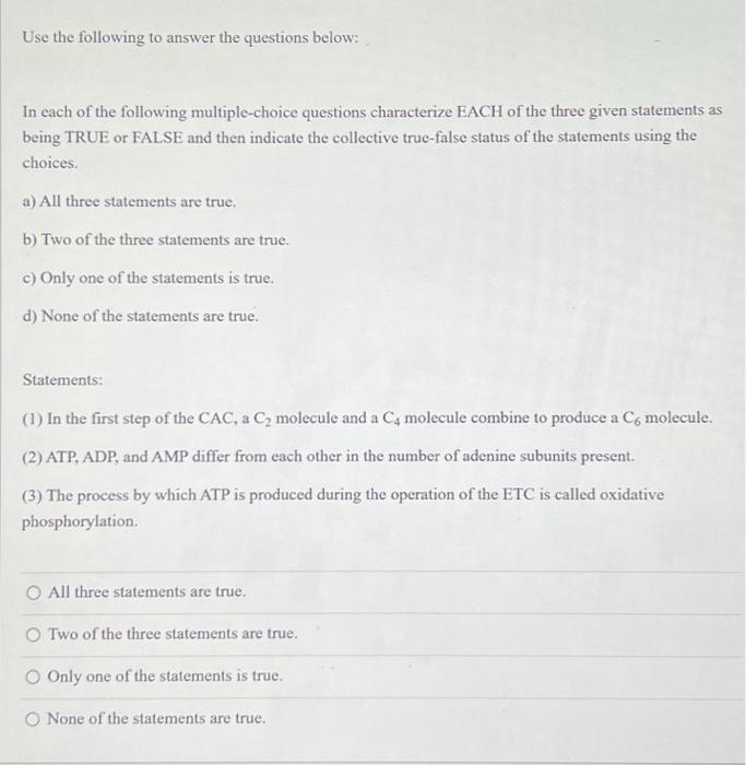 Solved Use the following to answer the questions below: In | Chegg.com