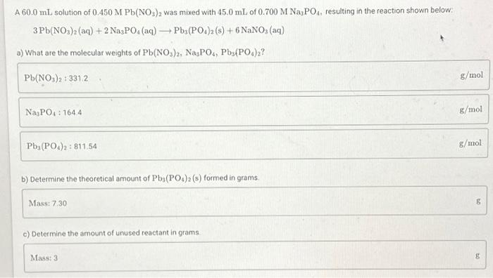 Solved A 60.0 mL solution of 0.450 M Pb(NO3)2 was mixed with | Chegg.com