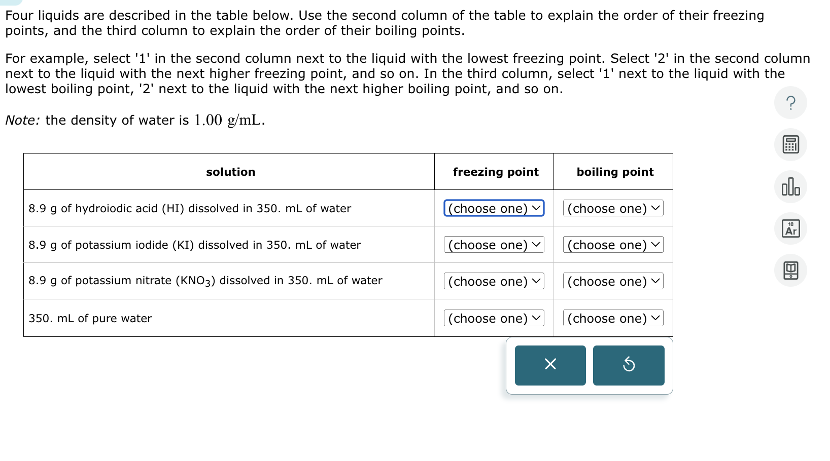 Solved Four liquids are described in the table below. Use | Chegg.com