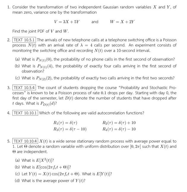 Solved 1. Consider the transformation of two independent | Chegg.com