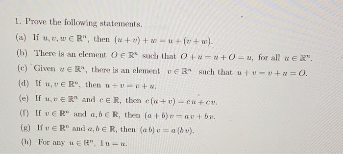 Solved 1. Prove the following statements. (a) If u, v, w € | Chegg.com
