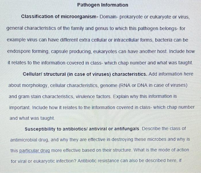 Solved Pathogen Information Classification of | Chegg.com