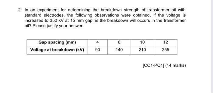 Solved 2. In an experiment for determining the breakdown | Chegg.com