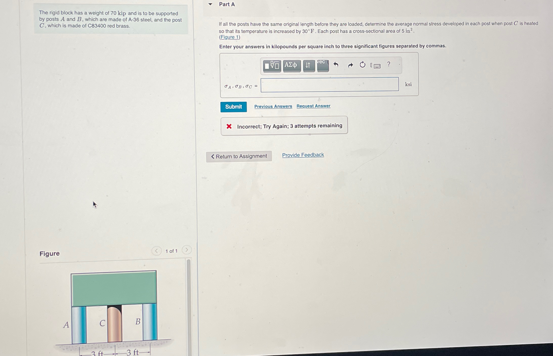 Solved The rigid block has a weight of 70 ﻿kip and is to be | Chegg.com