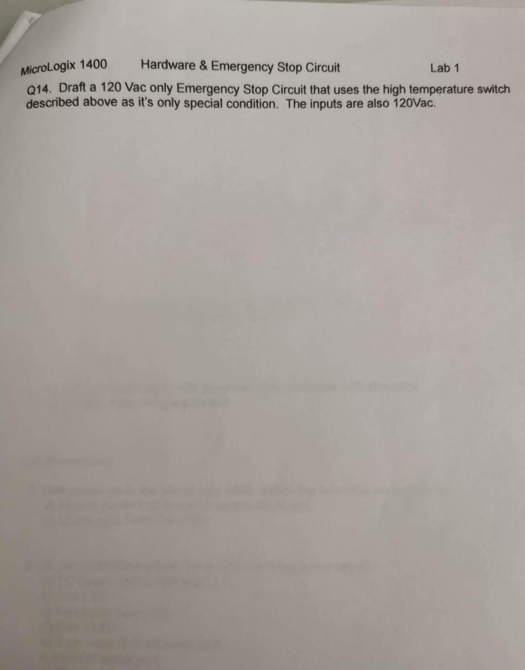 Solved MicroLogix 1400 Hardware \& Emergency Stop Circuit | Chegg.com