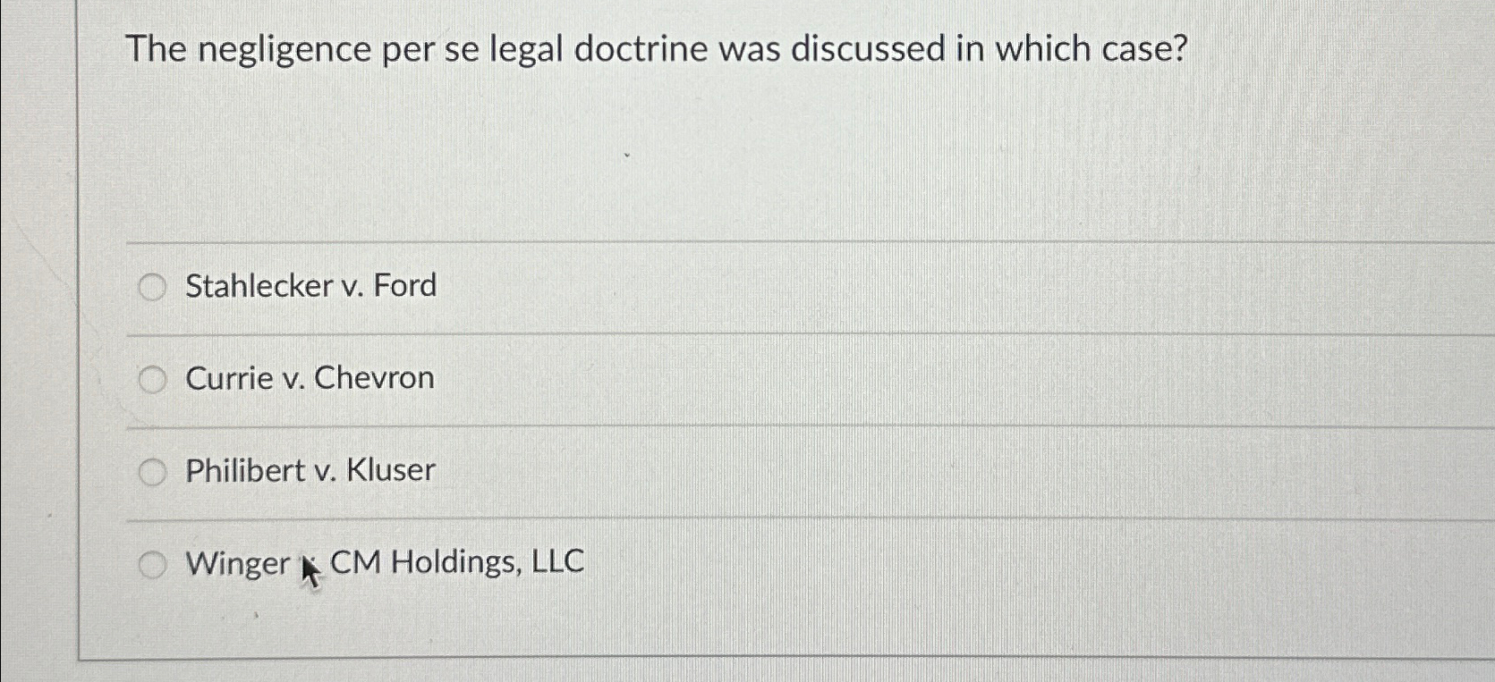 Solved The negligence per se legal doctrine was discussed in | Chegg.com