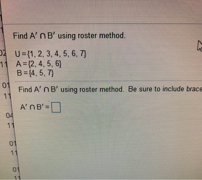 Solved Find A' B' using roster method. 14 U= {1, 2, 3, 4, 5, | Chegg.com