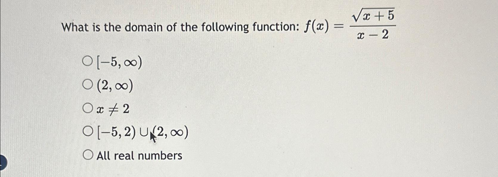 Solved What is the domain of the following function: | Chegg.com