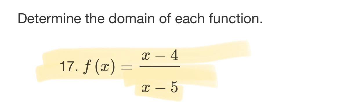 Solved Determine the domain of each function.17. f(x)=x-4x-5 | Chegg.com