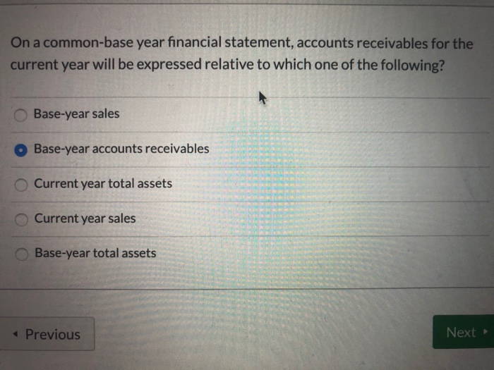 Solved On a common-base year financial statement, accounts | Chegg.com