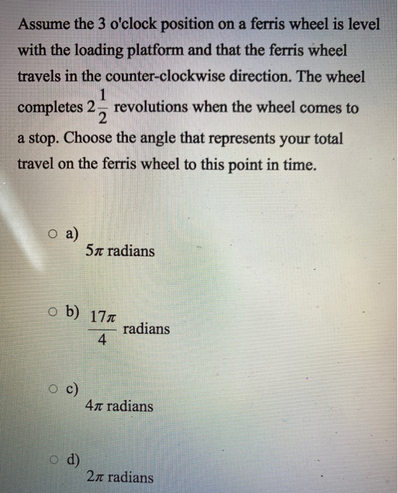 Solved Assume the 3 o'clock position on a ferris wheel is | Chegg.com