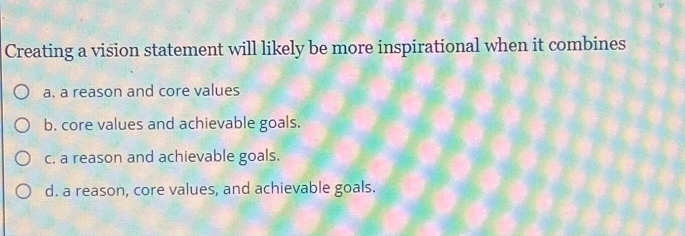 Solved Creating a vision statement will likely be more | Chegg.com