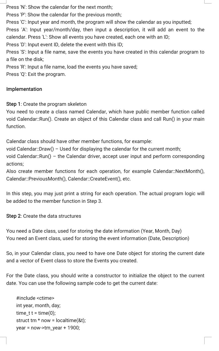 Solved Task: Calendar Project Requirements: Write a program | Chegg.com