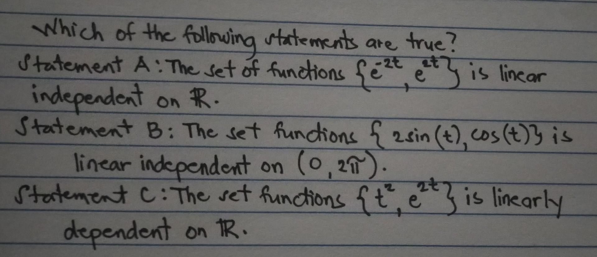 Solved Which of the following statements are true? statement | Chegg.com