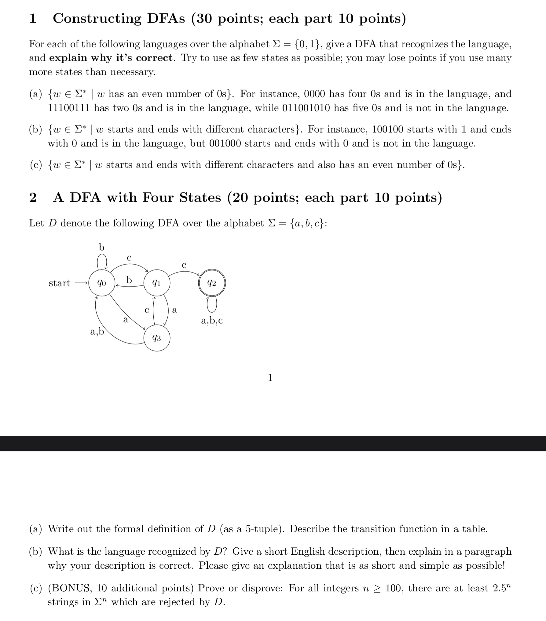 1 ﻿Constructing DFAs (30 ﻿points; each part 10 | Chegg.com