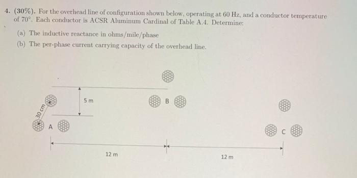 Solved 4. (30%). For the overhead line of configuration | Chegg.com