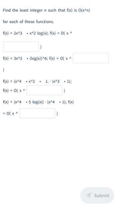 Find the least integer n such that f(x) is O(x^n) for | Chegg.com