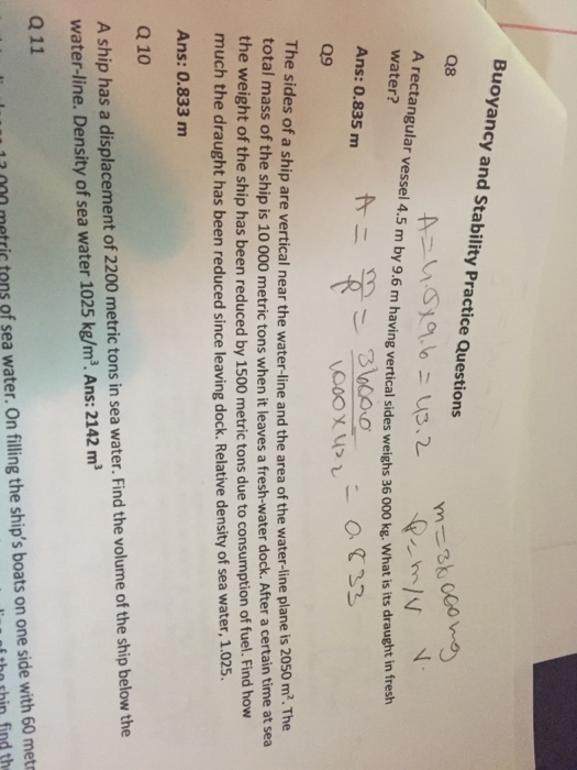 Solved Buoyancy and Stability Practice Questions m=36000mg | Chegg.com