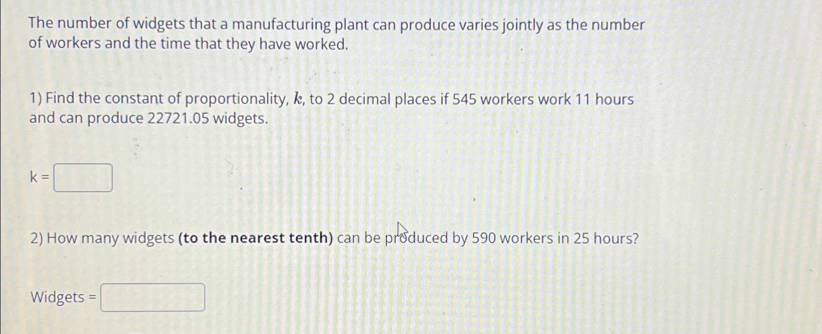 Solved The number of widgets that a manufacturing plant can | Chegg.com