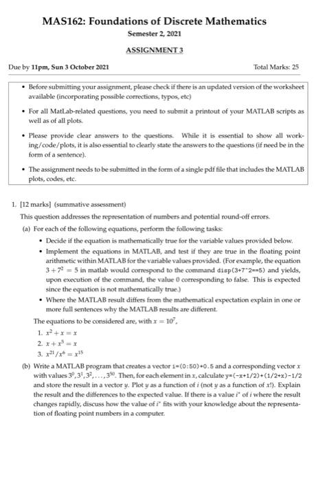 MAS162: Foundations of Discrete Mathematics Semester | Chegg.com
