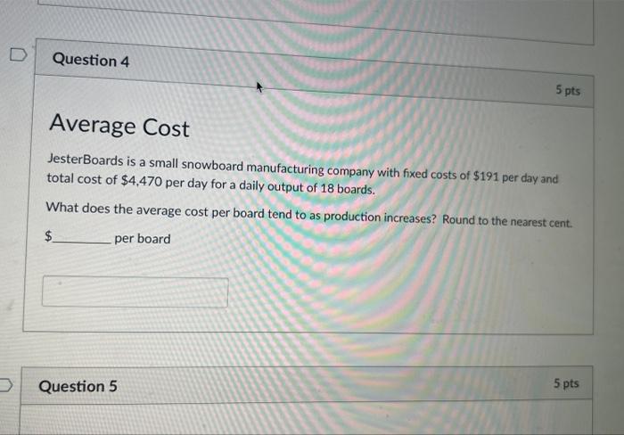 Solved Average Cost JesterBoards is a small snowboard | Chegg.com