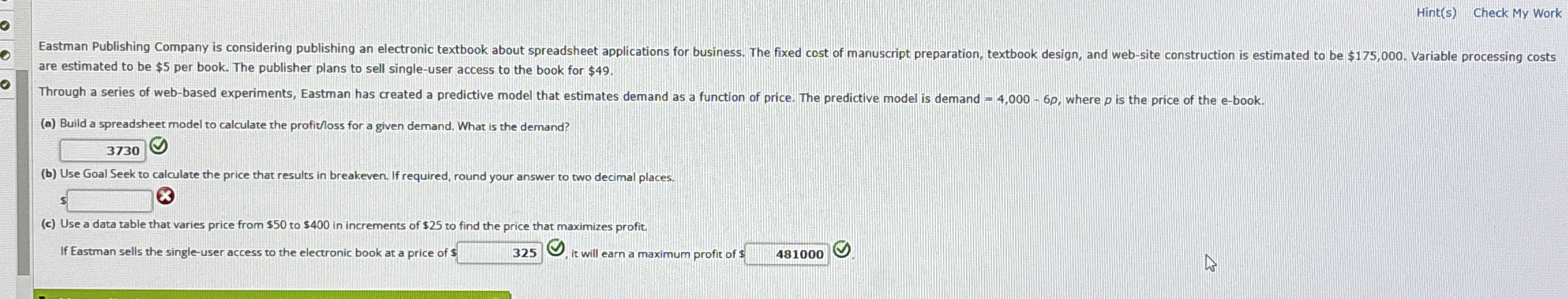 Solved Hint(s) ﻿Check My Workare estimated to be $5 ﻿per | Chegg.com