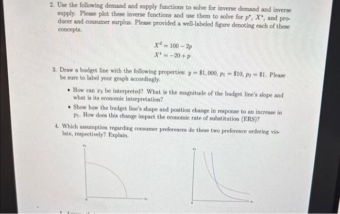 Solved 2. Use the following demand and supply functions to | Chegg.com
