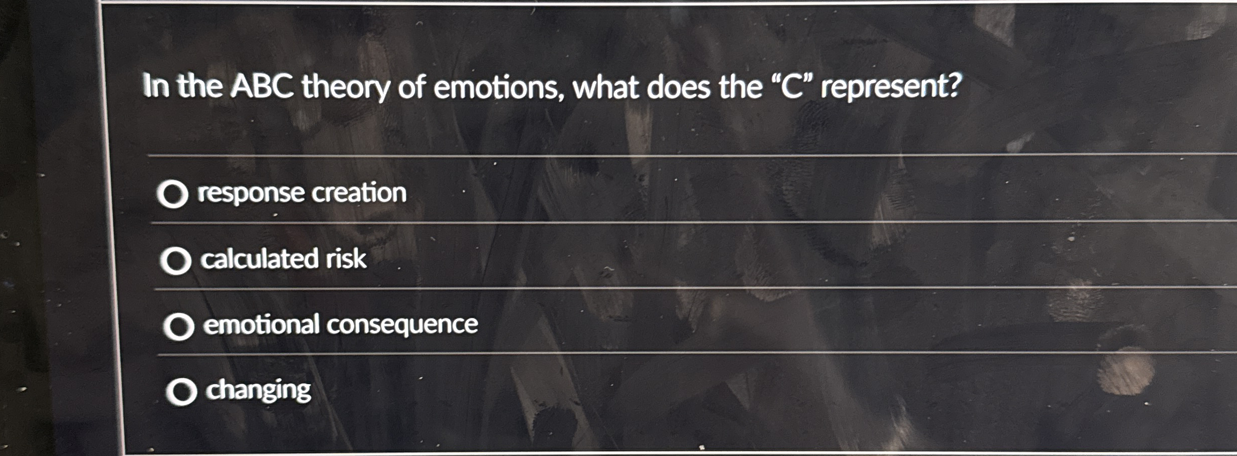 Solved In the ABC theory of emotions, what does the " ﻿C " | Chegg.com