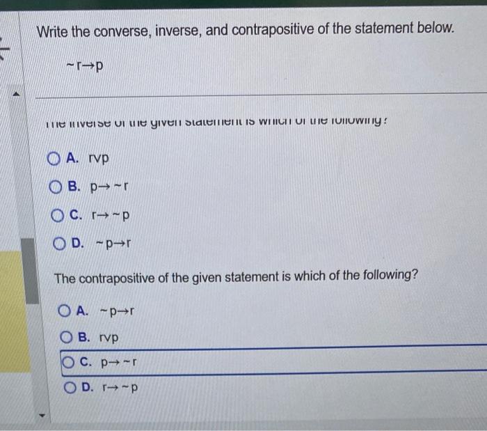Solved Write the converse, inverse, and contrapositive of | Chegg.com