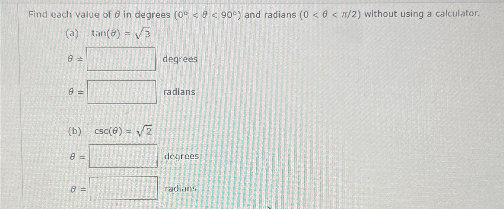 Solved Find each value of θ ﻿in degrees )