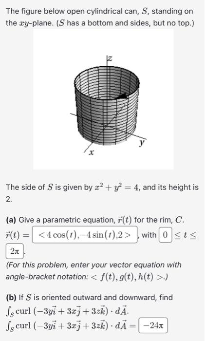 Solved The figure below open cylindrical can, S, standing on | Chegg.com