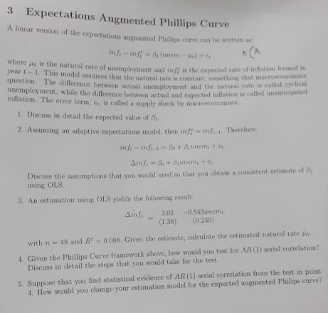 3 Expectations Augmented Phillips Curve Alinear | Chegg.com