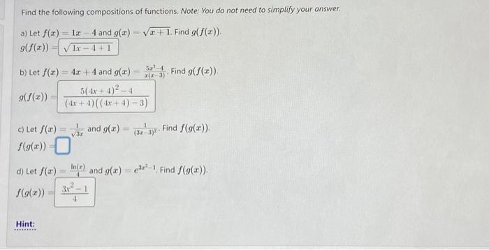 Solved Find the following compositions of functions. Note: | Chegg.com