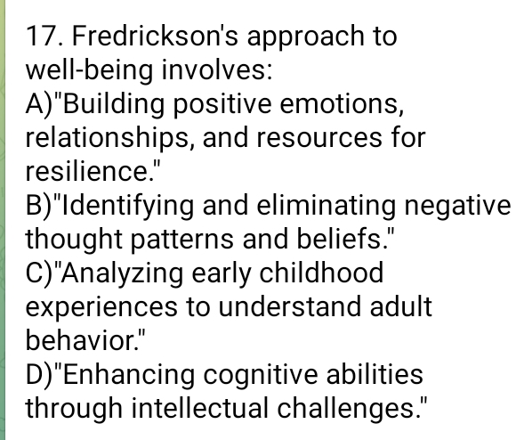 Solved Fredrickson's approach to well-being | Chegg.com