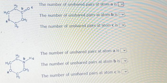 Solved The number of unshared pairs at atom a is The number | Chegg.com