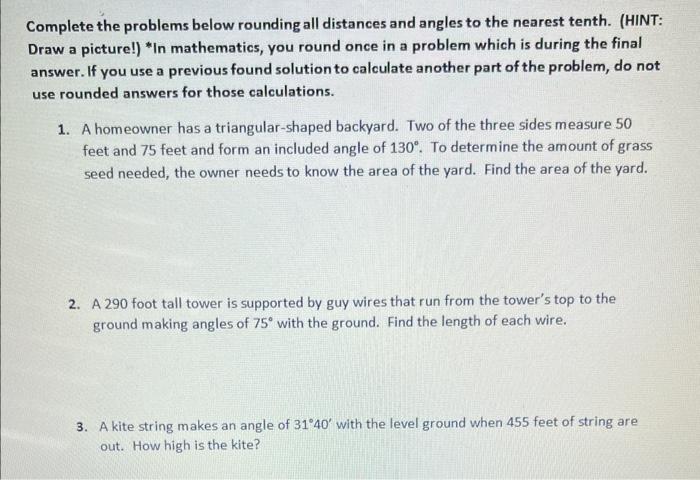 Solved Complete the problems below rounding all distances | Chegg.com