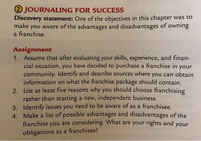 Solved 2 JOURNALING FOR SUCCESS Discovery statement: One of | Chegg.com