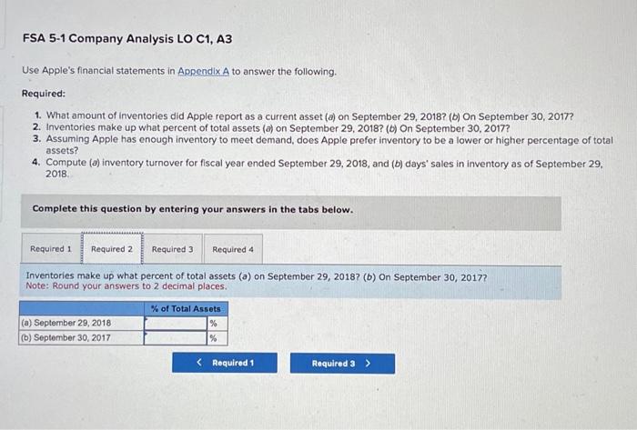 Solved FSA 5-1 Company Analysis LO C1, A3 Use Apple's | Chegg.com