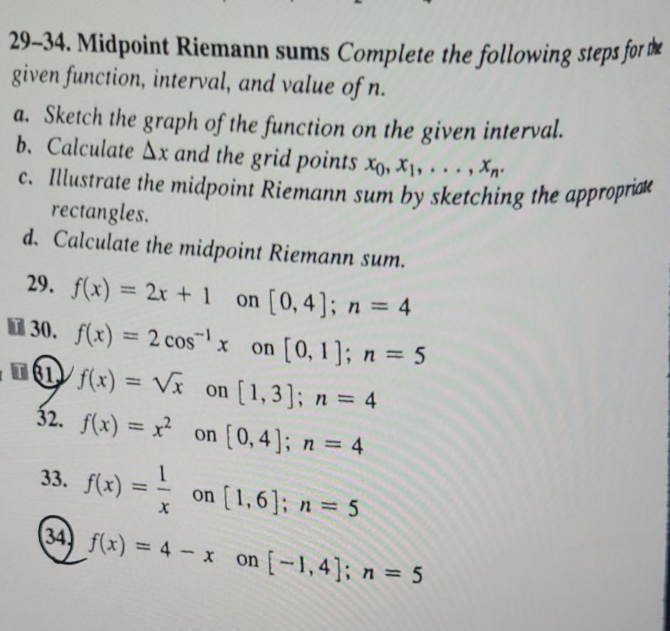 Solved 29–34. Midpoint Riemann sums Complete the following | Chegg.com