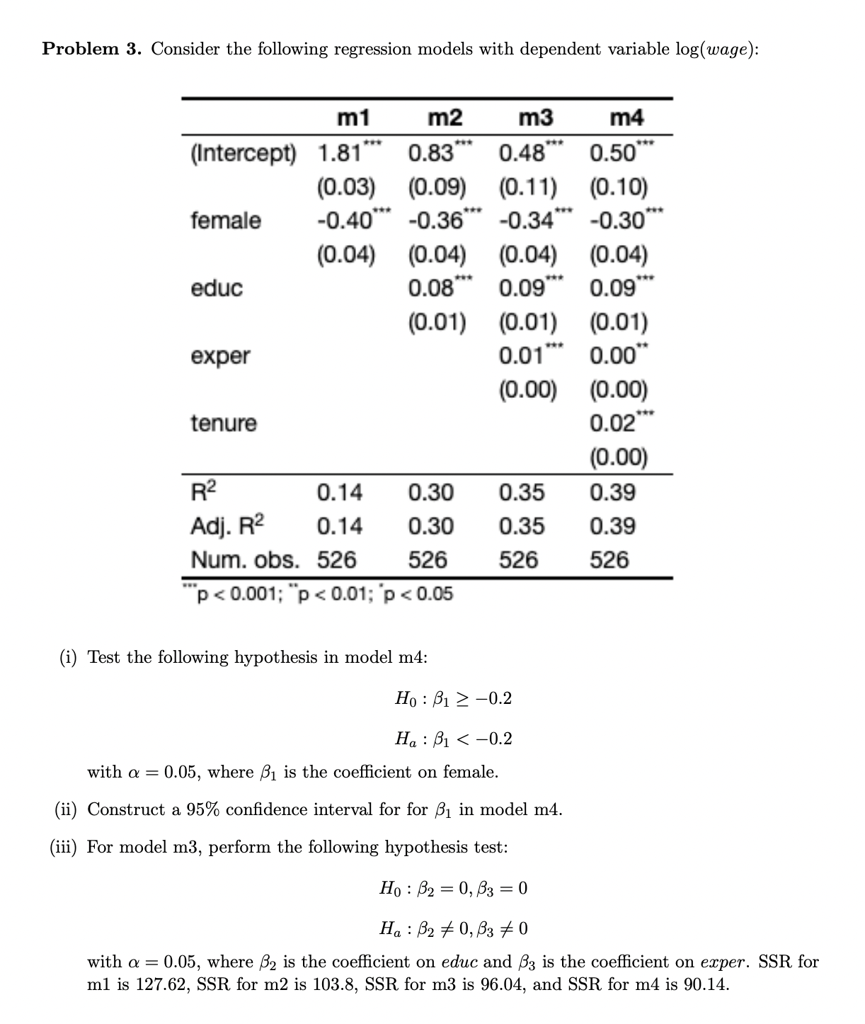 Solved Problem 3. ﻿Consider the following regression models | Chegg.com
