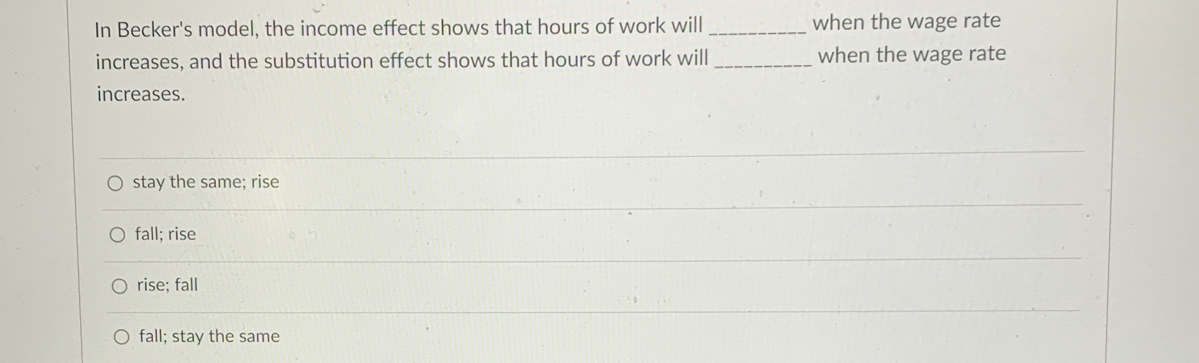 Solved In Becker's model, the income effect shows that hours | Chegg.com