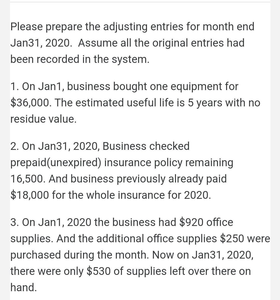 Solved Please prepare the adjusting entries for month end | Chegg.com