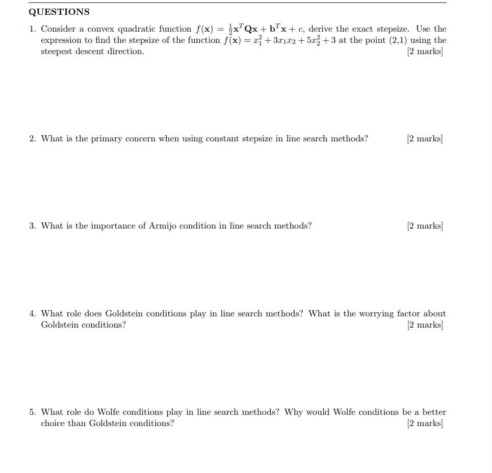 Solved QUESTIONS 1. Consider a convex quadratic function | Chegg.com