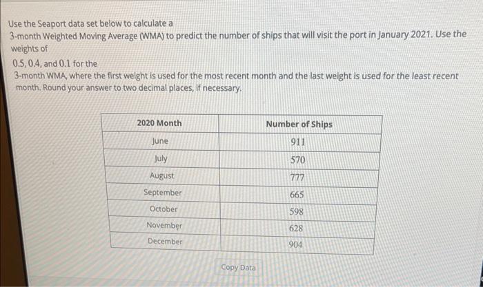 Solved Use the Seaport data set below to calculate a 3-month | Chegg.com